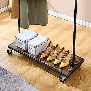 Hoctieon Extensible Clothes Rack,Heavy Duty Clothing Rack,Industrial Pipe Standard Rolling Garment Rack with Shelves,Portable Wardrobe Rack With Wheels