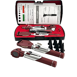 Premium Double Handle Otoscope Set -Otoscope/Great for School -Cynamed (BURGUNDY)