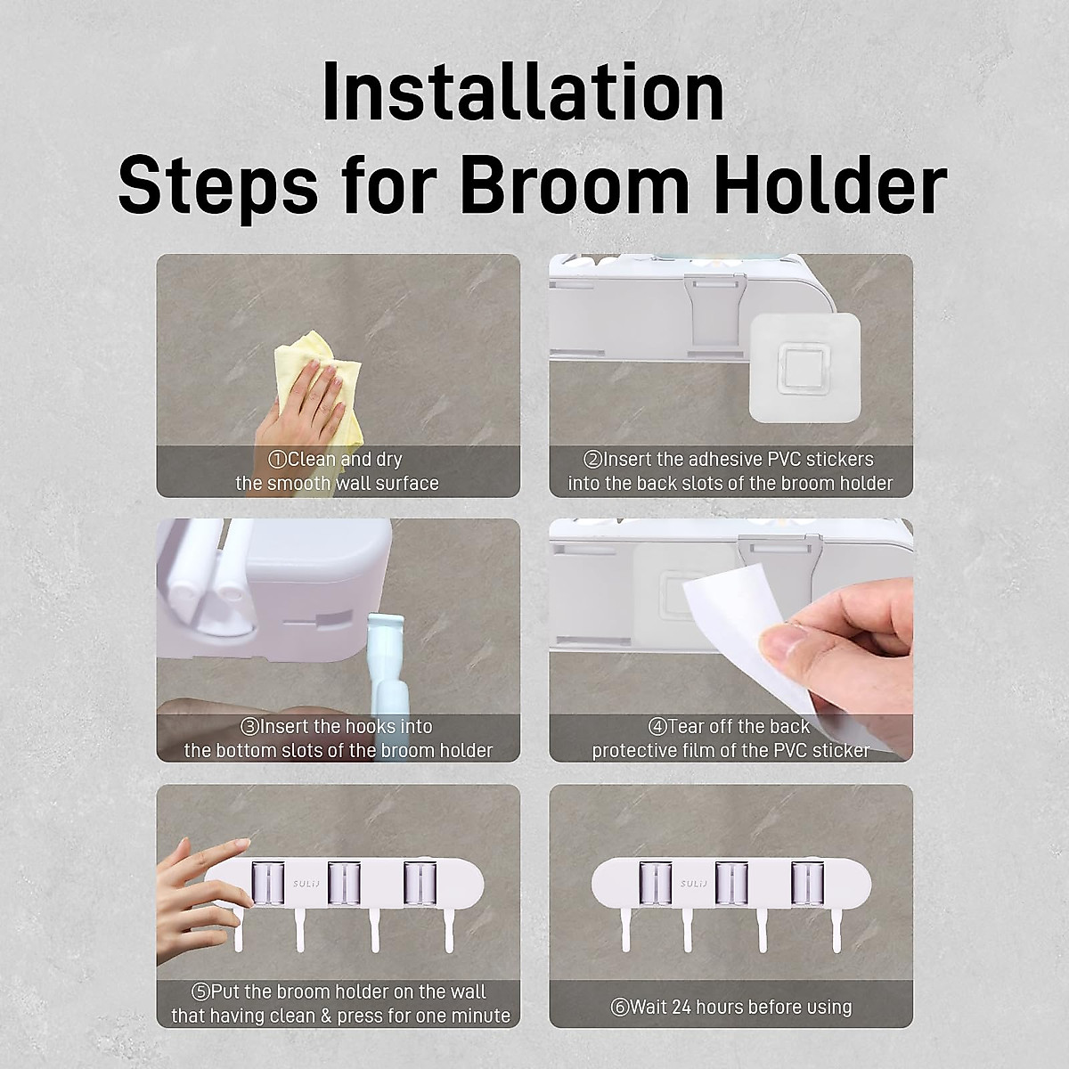 Bntyok Broom Holder with 2 Slots & 3 Hooks Heavy Duty Garden Tool Organizer Broom Hanger Wall Mount for Home Laundry Room Kitchen Closet Shed Garage Organization and Storage - White