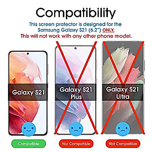 amFilm Screen Protector for Samsung Galaxy S21 5G 6.2 inch (2021), Fingerprint ID Compatible, HD Clear, Scratch Resistant Hybrid, with Easy Installation Tray, Polyethylene Terephthalate, 2 Pack