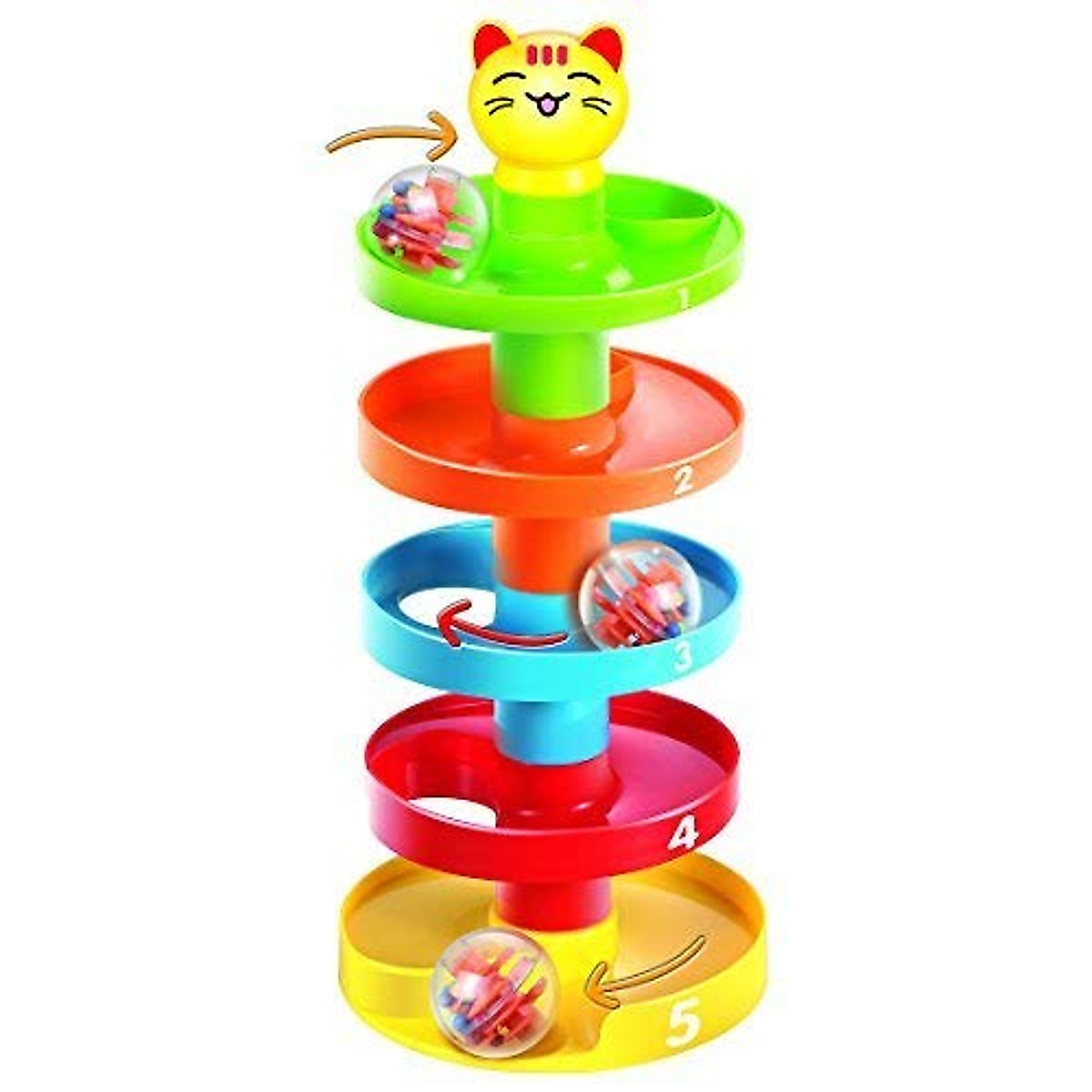 5 Layer Ball Drop and Roll Swirling Tower for Baby and Toddler Development Educational Toys | Stack, Drop and Go Ball Ramp Toy Set Includes 3 Spinning Acrylic Activity Balls with Colorful Beads