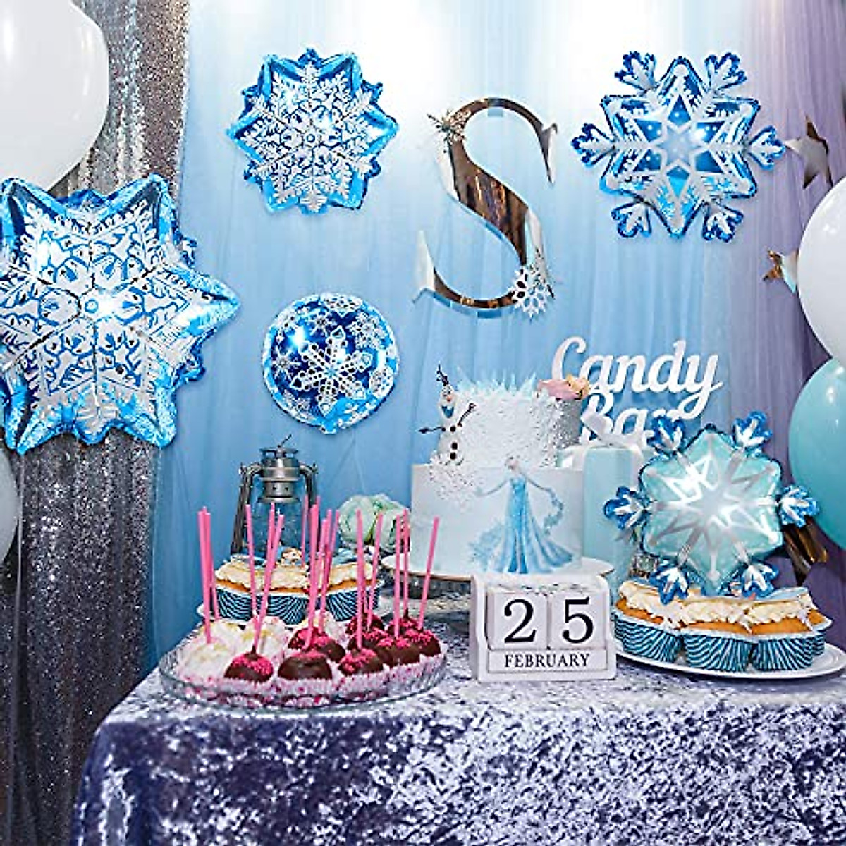 10 Pieces Large and Small Snowflake Balloons Snowflake Aluminum Foil Balloons for Christmas Winter Frozen New Year Birthday Theme Party Supplies