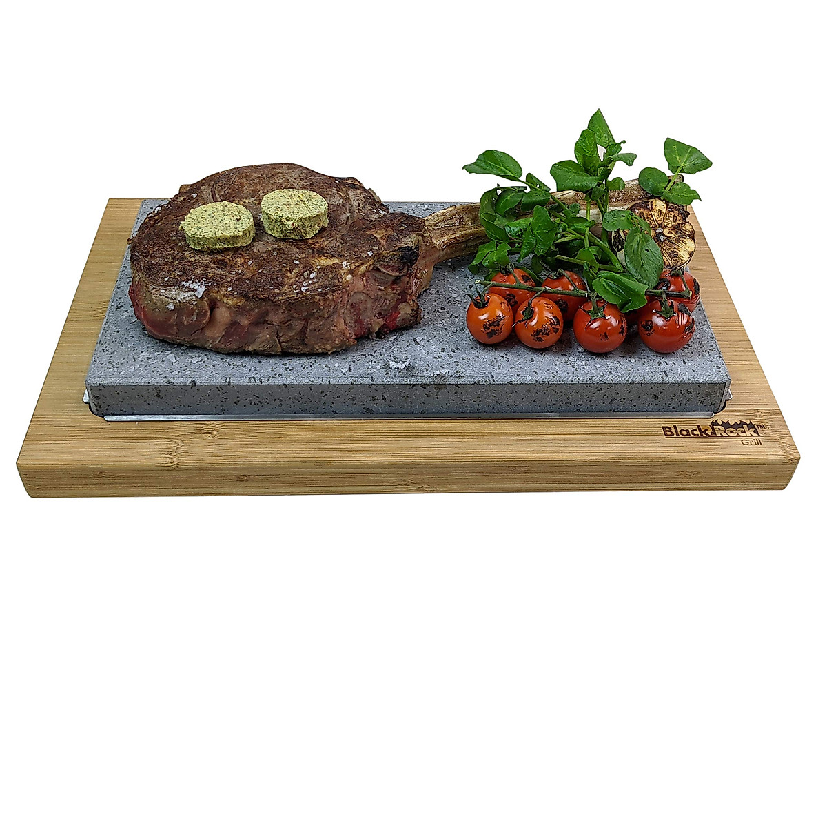 Black Rock Grill Ultimate Sharing Steak Stone Set - Restaurant-Grade Lava Stone for Superior Heat & Flavor