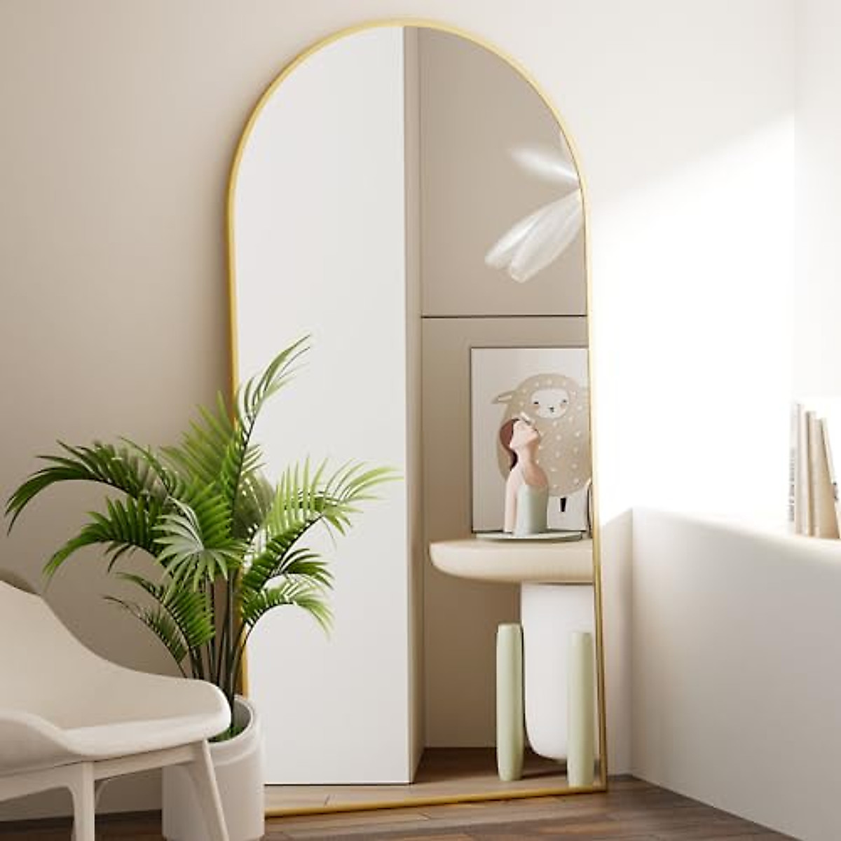 VooBang Oversized Full Length Mirror, 71" x 30" Arch Floor Mirror with Stand, Aluminum Alloy Frame Full Body Mirror for Bedroom Bathroom Living Room Decor, Gold