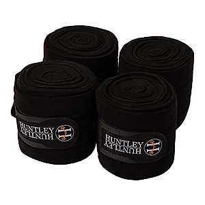 Huntley Equestrian Polo Wraps for Horses: Protective Leg Support Bandage for Training, Exercising, Turnout- 4 Wraps (Black)