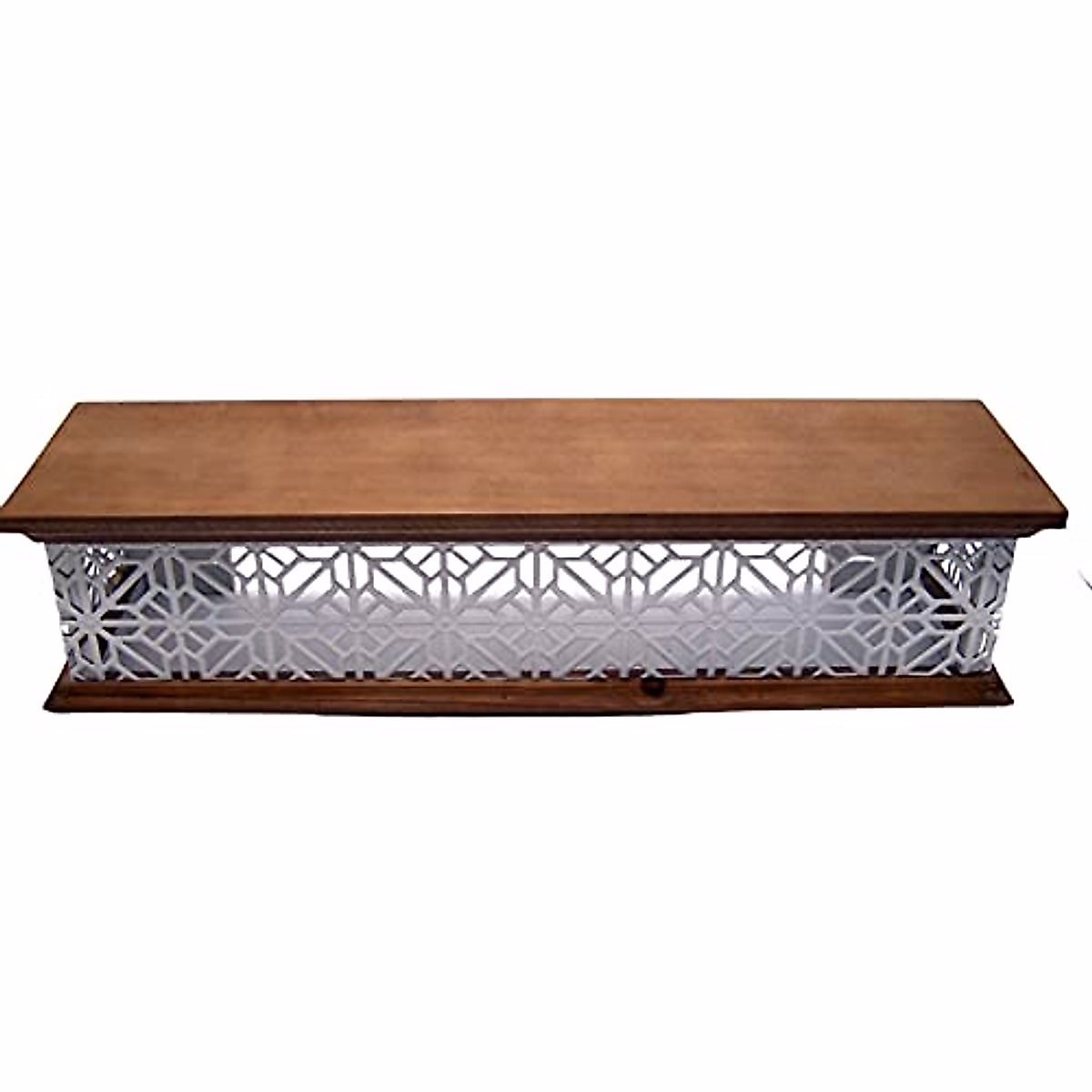 VIP Home and Garden Wooden Floating Shelf with Metal Embossed Lattice, Wall Mounted, Farmhouse Décor, 24 Inches, White, Brown, 24inch L x 6.5inch W x 5.75inch H