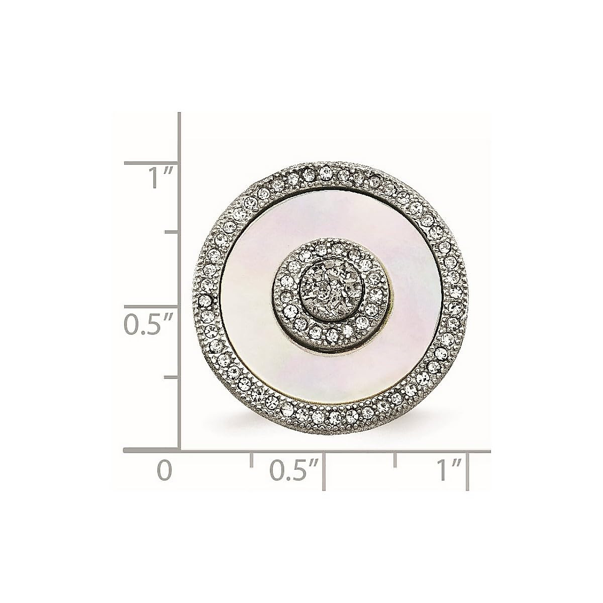 Stainless Steel Polished Simulated Mother of Pearl Druzy Quartz and Crystal Ring Size 9 Jewelry for Women