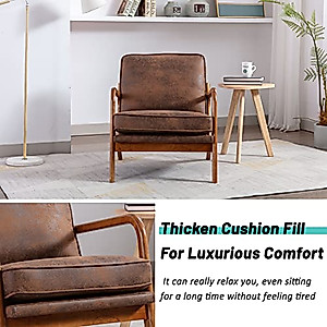 JOYBASE Lounge Arm chair, Mid Century Modern Accent Chair, Wood Frame Armchair for Living Room, Bedroom (Coffee, Microfiber)