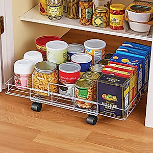 Collections Etc Flat Rolling Floor Shelf Metal Storage Cart - Expandable to 24" W - Slim Cart Holds Up to 22 Lbs. on 4 Caster Style Wheels, Fits Under Beds, Desks or Shelving