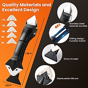 HANJKINZ 3 in 1 Silicone Caulking Tools（Stainless Steelhead), 12pack, Caulk Remover Tool Kit with Replace Silicone Padsgood Pads and Caulk Finishing Tools, Caulking Tool Kit for Kitchen, Bathroom