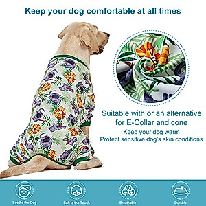 LovinPet Large Dog Pajamas Onesie: Lightweight Stretchy Knit Pullover Large Breed Jammies, Big Hippo Green Print, Wound Care/Post Surgery Dog Shirt, UV Protection, Pet PJ's, Dog Onesie/Medium