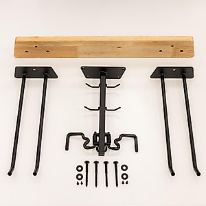 StoreYourBoard BLAT Tool Wood Yard Tool Organizer, Solid Steel Holds 125 lbs, Garage Wall Mount Hooks for Shovels Rakes Brooms Garden Hoses, Large