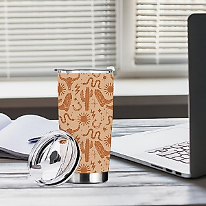 Birthday Christmas Presents Boho Western Coffee Tumbler, 20 oz Insulated Stainless Steel Travel Mug, Thermal Cup, Cow Stuff Gifts for Women Girl