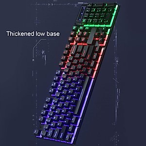 USB Gaming Keyboard, Quick Response Backlit Keyboard 104 Keys Wired One Piece Design High and Low Key Design RGB Lighting Effect for Gaming for Office for Home(H600 black characters-single keyboard)