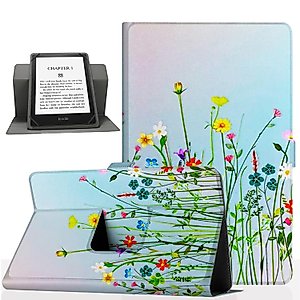 pudazvi Pudazvi Case for 6",6.8",7" Kindle/Kindle Paperwhite/Kobo/Nook/Tolino/E-Book Tablet,Universal 6-7 inch Tablet Case with 360 Degree Rotatable Kickstand Multiple Viewing,Flower Grass