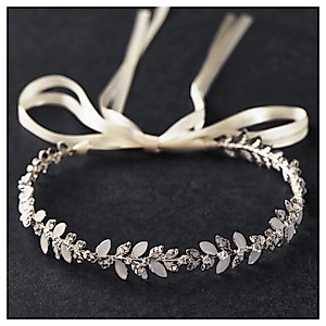 SWEETV Leaf Wedding Headband Crystal Opal Bridal Headpieces for Wedding Hair Accessories for Brides Hair Vine Silver