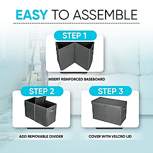 Hula Home Toy Storage (3pc) Large - Collapsible Chest Bins w/Lids | Premium Polyester Linen Fabric - Foldable Box Organizer Closet Trunk Container Basket w/Cover for Boys Girls Bedroom Nursery(Gray)