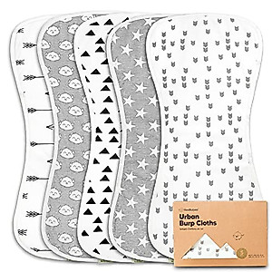 5-Pack Organic Burp Cloths for Baby Boys and Girls – Ultra Absorbent Burping Cloth, Burp Clothes, Newborn Towel - Milk Spit Up Rags - Burpy Cloth Bib for Unisex, Boy, Girl - Burp Cloths (Grayscape)