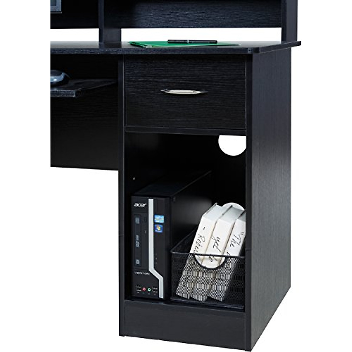 OneSpace Essential Computer Desk, Hutch with Pull-Out Keyboard, Black