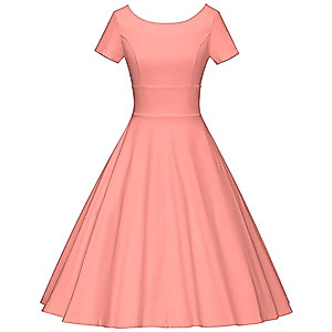 GownTown Women's 1950s Vintage Dresses Cap Sleeves Cocktail Stretchy Dresses with Pocket Red