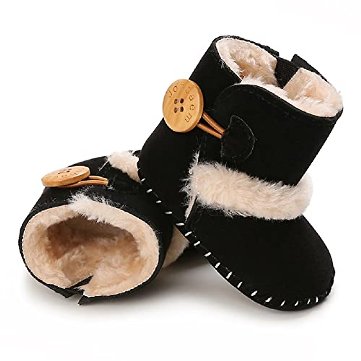 Jonbaem Newborn Baby Boys Girls Snow Winter Boots Infant Toddler Soft Sole Winter Warm Crib Booties Shoes(0-6 Months, Black)