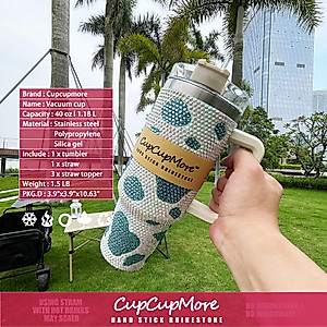 Cupcupmore 40oz Blue Cow Bling Rhinestone Stainless Steel Sippy Tumbler Glitter Vacuum Insulated Water Bottle with Straw & Lid & Handle,Thermos for Hot & Cold Drinks,Car Cup Holder
