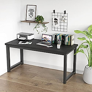 NSdirect 63" Large Computer Desk,Modern Simple Style PC Table Office Desk Wide Workstation for Study Writing,Gaming and Home Office,Extra 1" Thicker Wooden Tabletop and Black Metal Frame,Black