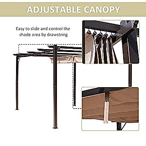 Outsunny 10' x 13' Outdoor Retractable Pergola Canopy, Aluminum Patio Pergola, Backyard Shade Shelter for Porch Party, Garden, Grill Gazebo - Brown