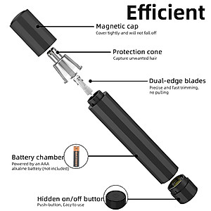 Acorel Nose Hair Trimmer, Professional Painless Battery-Operated Ear and Nose Trimmer Clipper for Man Woman, Portable Pen-Shaped Dual Edge Blades Trimming Tool Easy Cleaning, Black