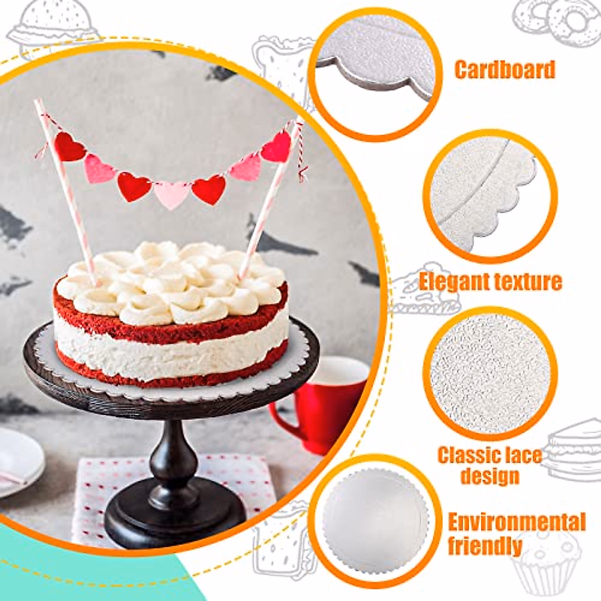 50 Pack 10 Inch Cake Boards Round Silver Scallop Edge Cakeboard Disposable Cakeboard Base Grease Proof Cake Plate for New Year Wedding Birthday Cake, Dessert, Cake, Pizza Decorating and Exhibition