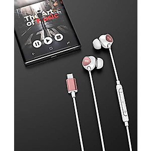 Bolle & Raven USB-C Headphones with Mic, in-Ear Wired Earphones with Inline Remote + Microphone for Type-C Phones Including Pixel 5/6/7 Pro, Galaxy S20/S21/Plus/S22/S23 Ultra (V100 Rose Gold)