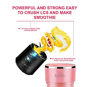 JayJos Portable Blender Smoothie Juicer Cup USB Rechargeable Home Travel Personal Mini size, Electric Powerful Sports (Pink)