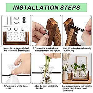YIBOT Plants Propagation Stations Birthday Gift for Women Plant Terrarium with Wooden Stand for Hydroponics Plants Home Garden Office Decor - 3 Glass Vase