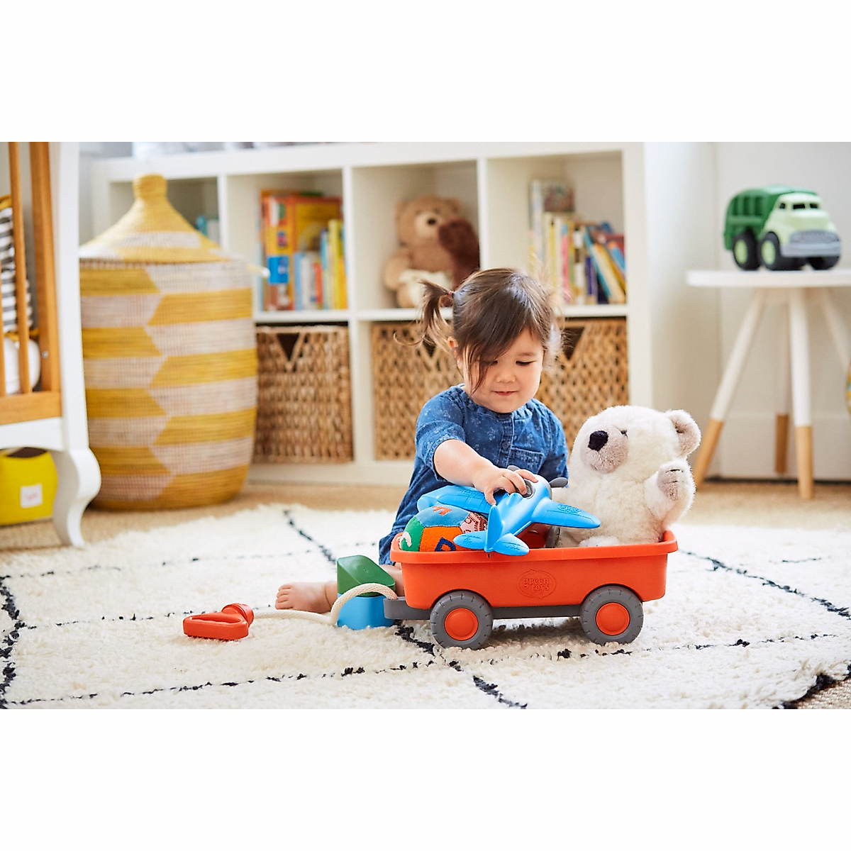 Green Toys Wagon, Orange - Pretend Play, Motor Skills, Kids Outdoor Toy Vehicle. No BPA, phthalates, PVC. Dishwasher Safe, Recycled Plastic, Made in USA.