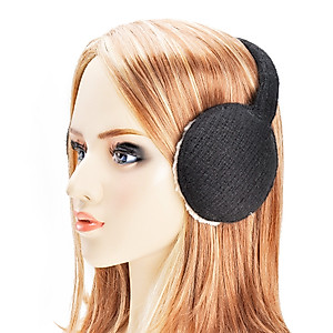 ZLYC Womens Girls Winter Warm Adjustable Knitted Ear Warmers Foldable Earmuffs, Black