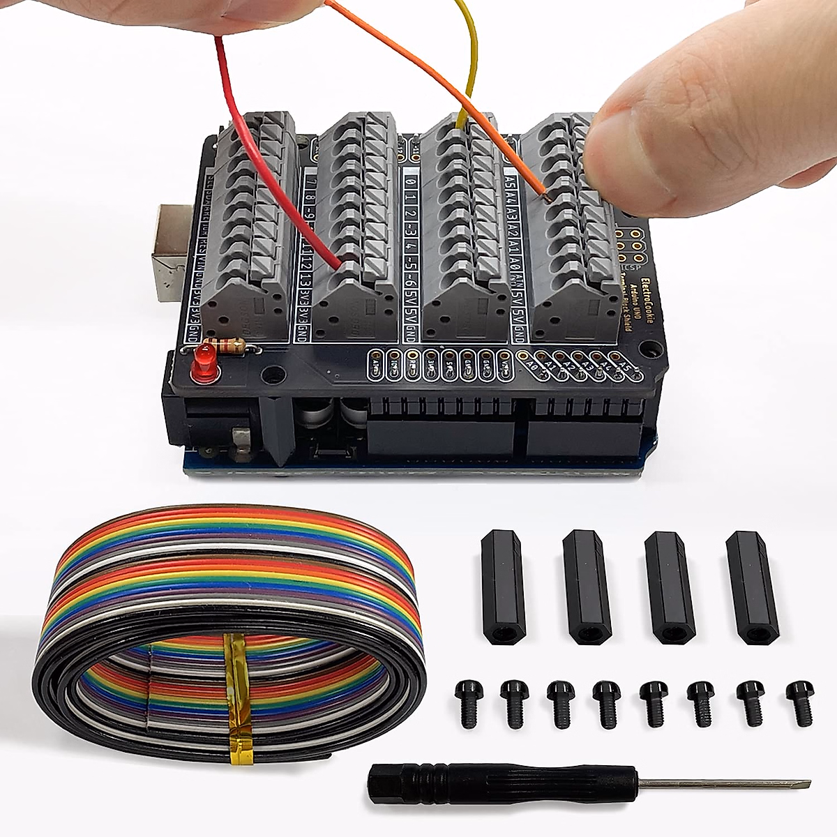 ElectroCookie Uno Terminal Block Shield Kit, Compatible for Arduino Uno R3, Push-in Simple Spring Connector Expansion PCB Module