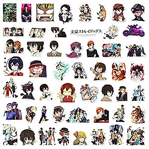 Japanese Anime Bungo Stray Dogs Stickers,Popular Classic Anime Stickers 50PCS Waterproof Vinyl Decals for Bumper Cars Computer Scrapbook Guitar Luggage Skateboard Cute Aesthetic Manga Gifts for Cartoon Fan (Bungo Stray Dogs)