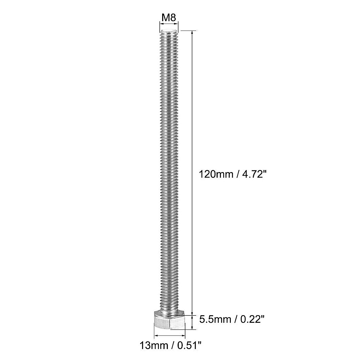 uxcell M8x120mm Hex Bolts 304 Stainless Steel Hexagon Screw Bolt 4pcs