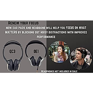 Replacement QC3 Ear Pads/On-Ear Ear Pads and V2 QC3 Headband pad/On-Ear Headband pad Cushion Compatible with Bose QuietComfort 3 (QC3) and Bose On-Ear (OE) Headphones (Black)