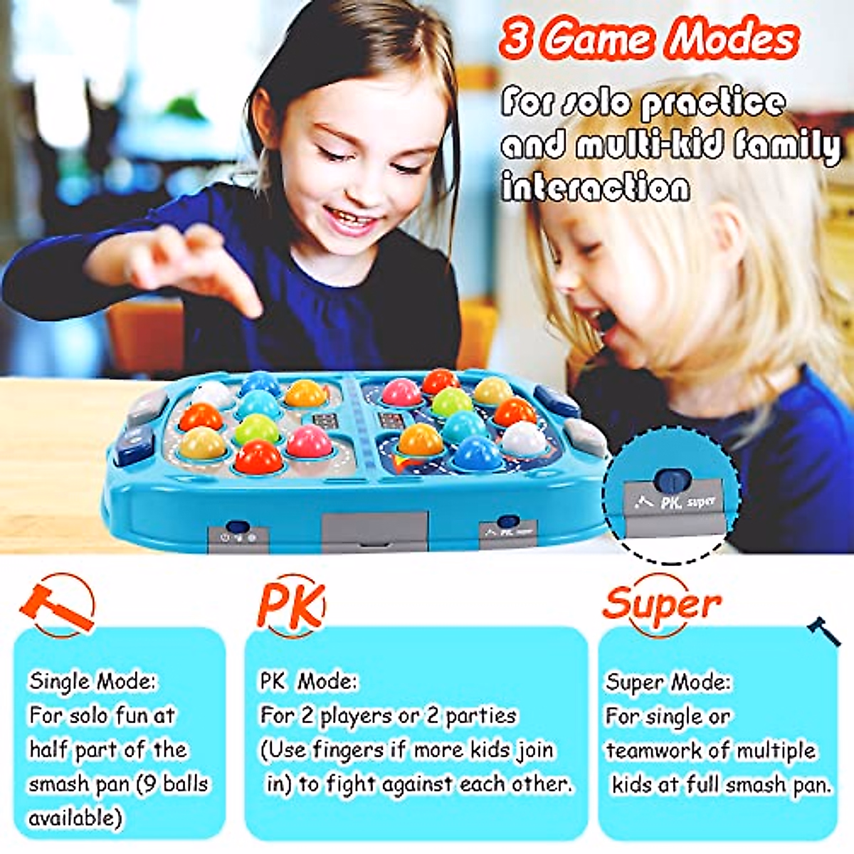 Whack A Mole Game, Toys for 3+ Year Old Boys/Girls, Whack A Mole Game for Toddlers, Pounding Toy for 3 4 5 6 7 8+ Kids, Interactive Educational Toys with Sound and Light, PK Mode with 2 Hammers