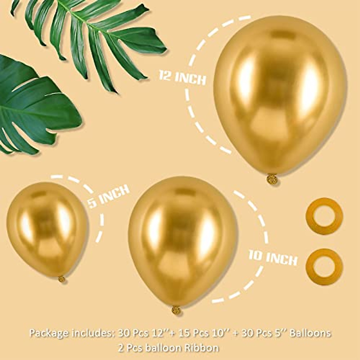 Gold Balloons,3 Different Sizes 77 Pack Metallic Gold Balloons 12 Inch,5 Inch,10 Inch Chrome Gold Balloon Arch for Birthday Valentines Baby Shower Wedding