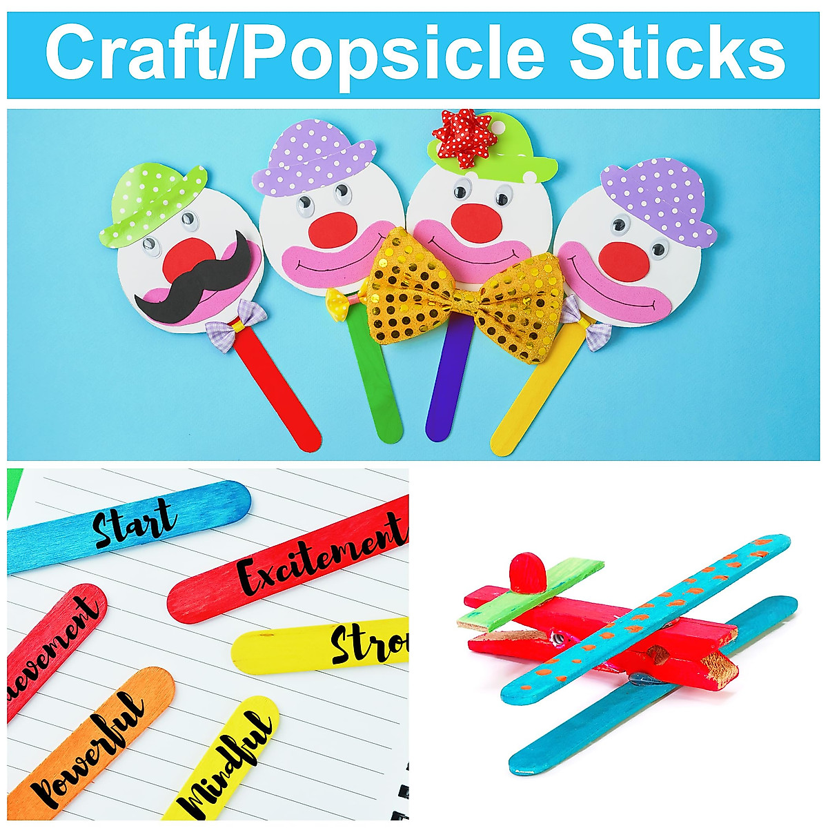 60 Pieces Jumbo Colored Popsicle Sticks, 8 Inch Natural Colored Wooden Craft Sticks, Multi-Purpose Rainbow Ice Cream Sticks for DIY Classroom Crafts, Home Art Projects and Plant Labels