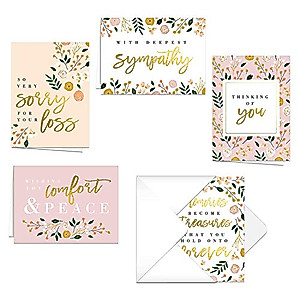 Canopy Street Modern Floral Sympathy Cards / 25 Sympathy Cards / 5 Floral Thinking Of You Greeting Card Designs / 4 5/8" x 6 1/4" Condolences Note Cards