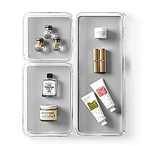 BINO | 3-Piece Drawer Organizer Bin Set - Grey, Large | THE MODULAR+ | Multi-Purpose Storage | Soft-Grip Lining and Non-Slip Rubber Feet | Durable | BPA-Free | Desk Drawer Organizer | Vanity Organizer