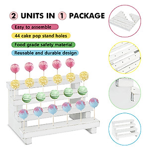 Anwelynd Pack 2 Cake Pop Stand Holder for Display, 44 Hole Solid Wood Lollipop Stand Holder for Weddings Baby Showers Birthday Parties Anniversaries Cake Pop Holder Cake Pop Stand