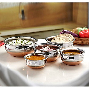 ROYAL SAPPHIRE Stainless Steel Copper Bottom Handi Pot 6 Piece Set With lids and Free Serving Spoon