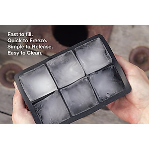 Rippl Ice Cube Tray - Silicone Ice Cube Tray - Ice Cube Tray with Large 6 Cavity Silicone Mold - Will Make Big Ice Cubes For Whiskey - Set of (2) in Black