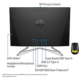 HP 2020, 22 All-in-One Desktop Computer 21.5 FHD Touchscreen/AMD Ryzen 3 3250U/ 8GB DDR4 RAM/ 1 TB HDD/DVD-Writer/AC WiFi/HDMI/Bluetooth/Black/Windows 10 Home with Hugo Mouse (Renewed)