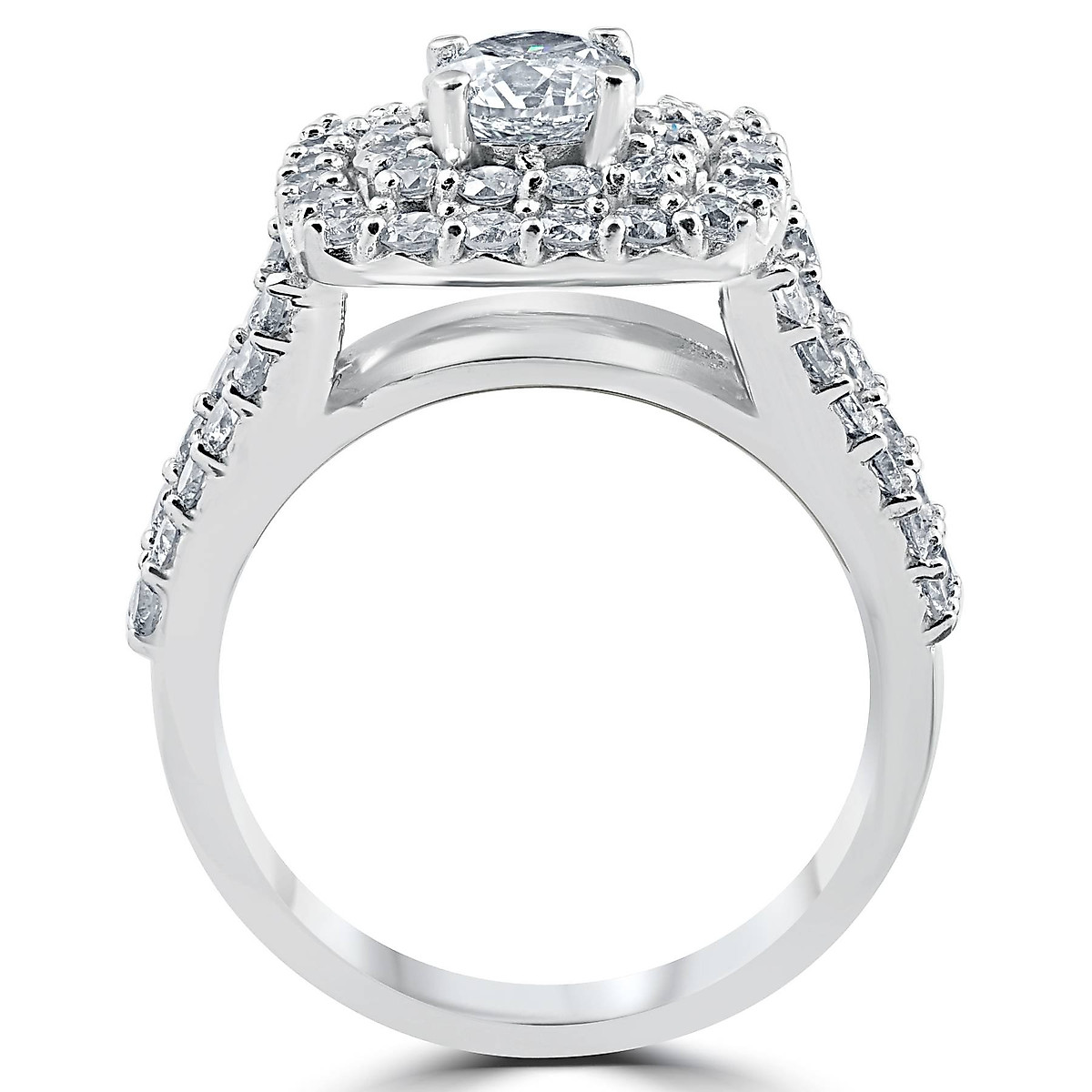 3 ct Diamond Engagement Wedding Cushion Halo Ring Set 10k White Gold - Size 5.5