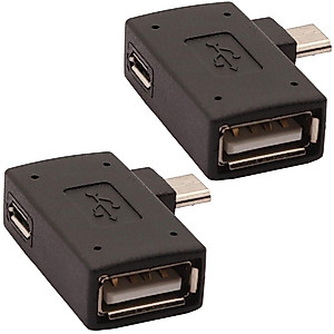 AuviPal 2-in-1 Powered Micro USB OTG Adapter 90 Degree Left Angled for PlayStaion Classic, Raspberry Pi Zero, Chromecast and TiVo Stream 4K - 2 Pack